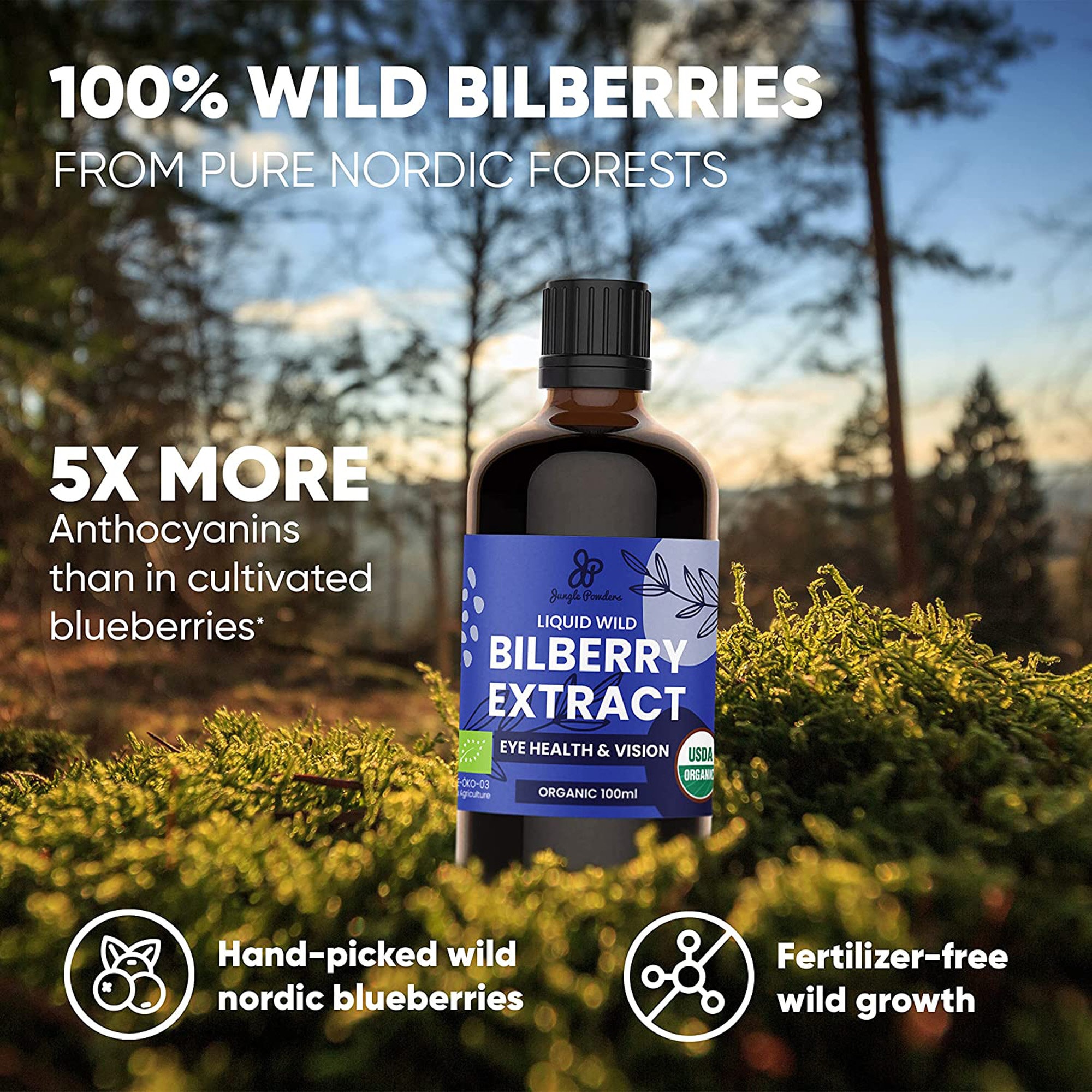 Wild Bilberry Extract for Eyes USDA Organic 3.4oz Bottle of Liquid ...