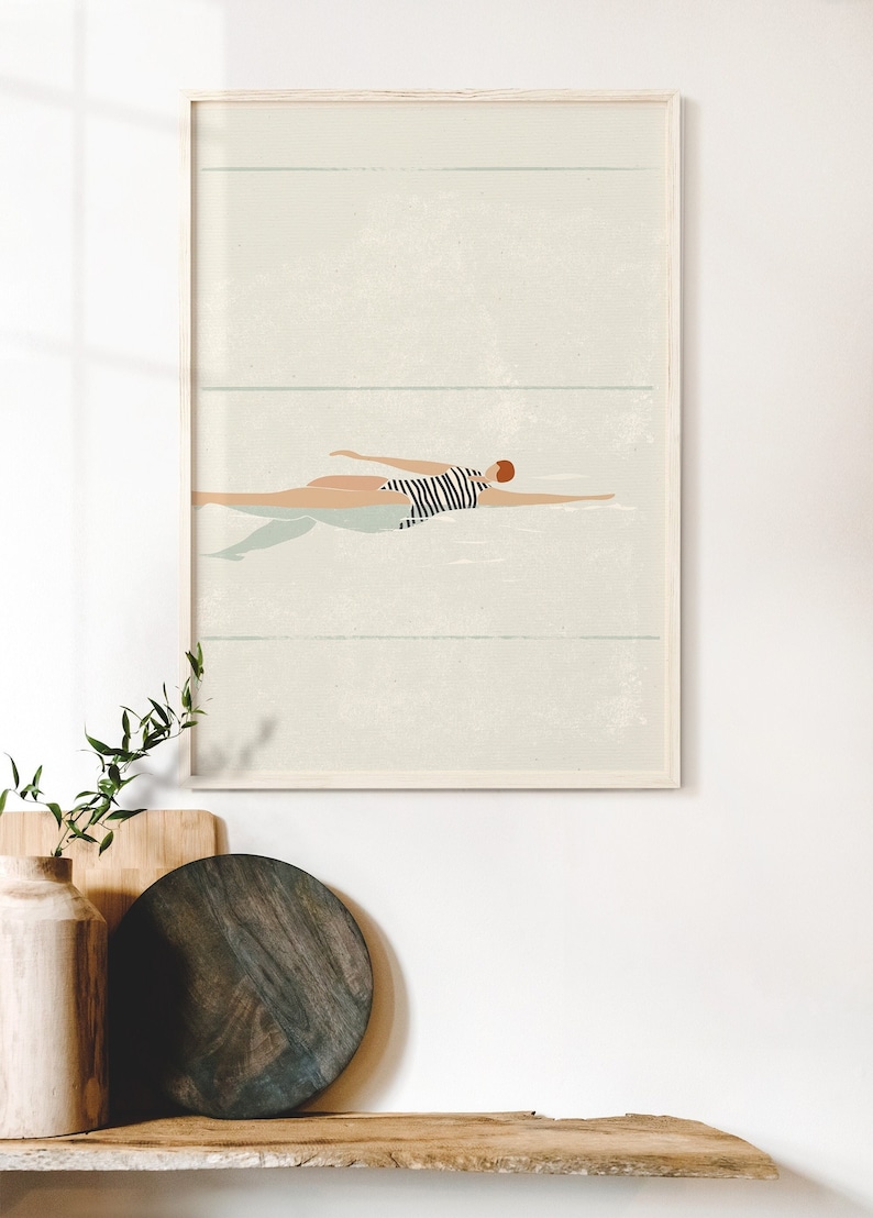 Morning Swim Minimalist Artwork Swimming Pool Art Blue - Etsy