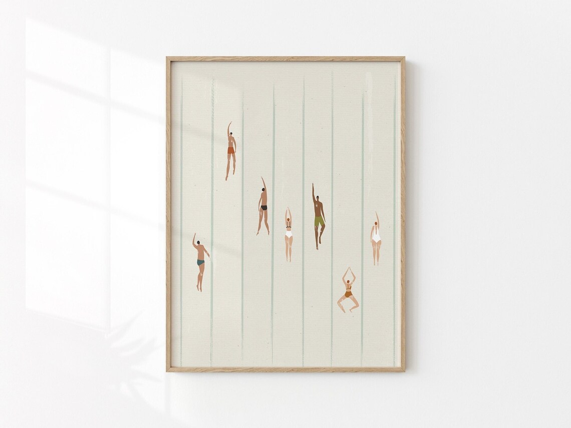 Swimmers Minimalist Artwork Swimming Pool Art Blue Aesthetic - Etsy