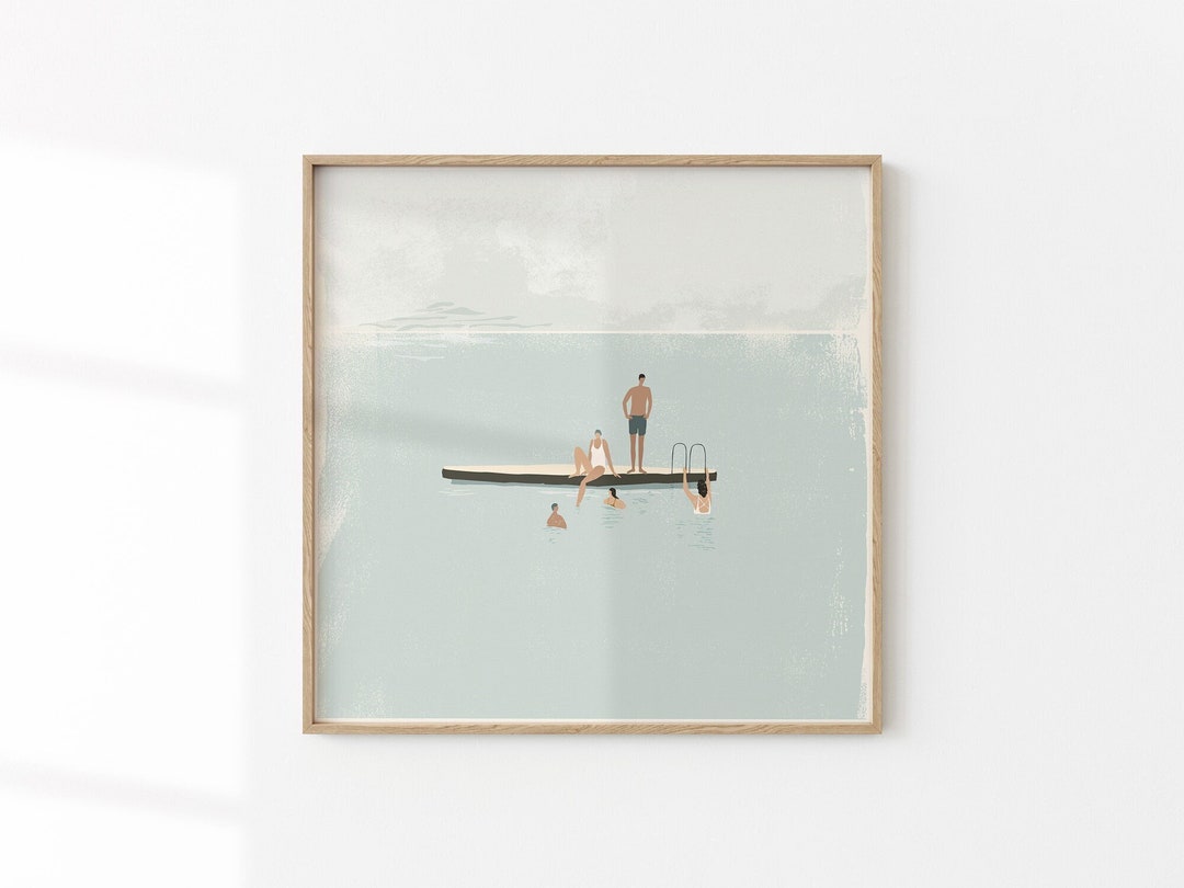 Swimmers Minimalist Artwork Swimming Pool Art Blue Aesthetic - Etsy