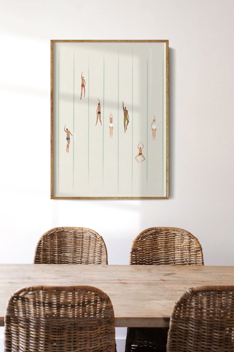 Swimmers Minimalist Artwork Swimming Pool Art Blue Aesthetic - Etsy