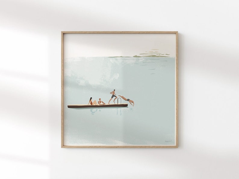 Swimmers Minimalist Artwork Swimming Pool Art Blue Aesthetic Poster ...