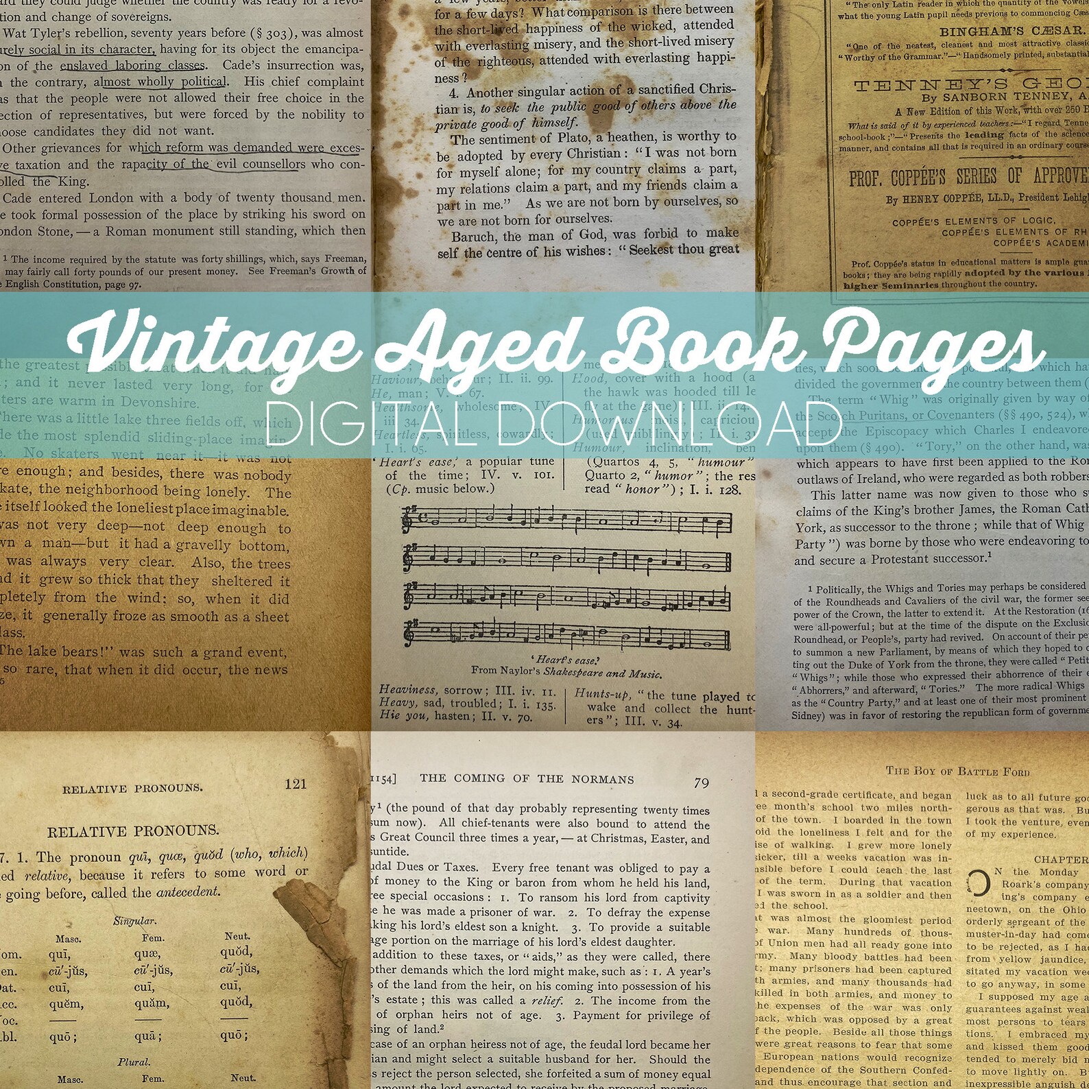 Vintage Aged Misc Book Pages - Etsy