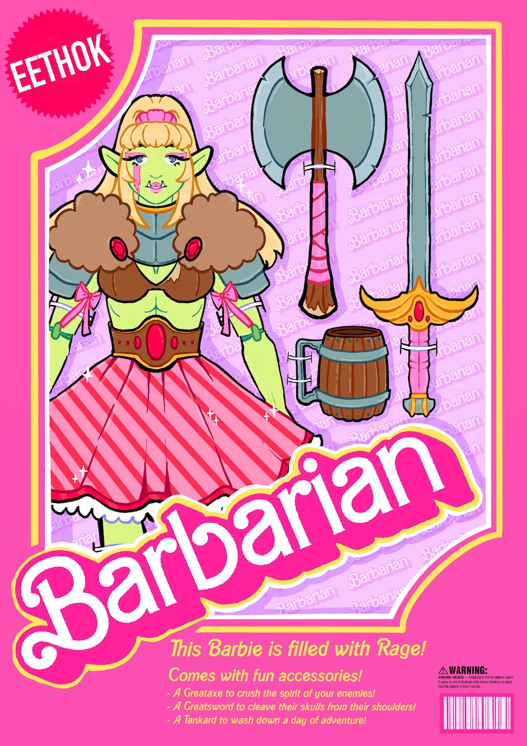 Barbarian Barbie D&D Postcard - Etsy