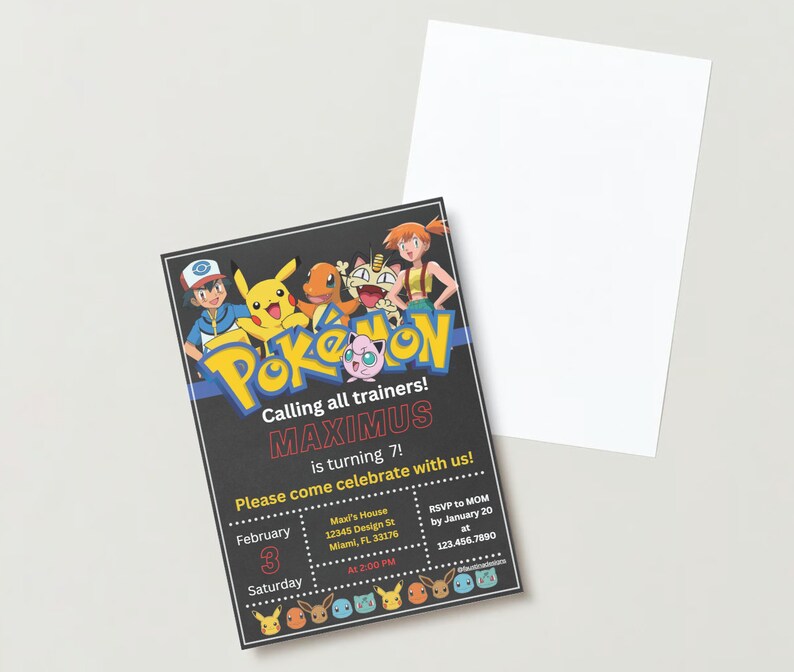 Pokemon Birthday Invitation Kids Birthday Invitation Personalized ...