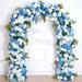 Sky Blue Rose Hydrangea Floral Arch With Leaves, Flower Runner Wedding ...