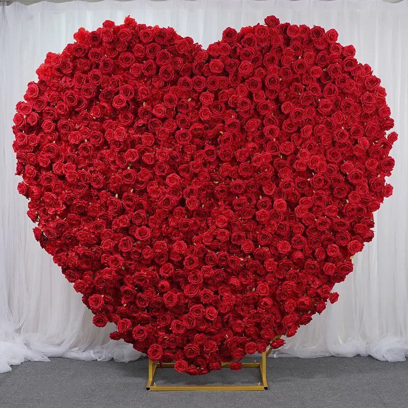 Red Heart Shaped Floral Artificial Flower Backdrop Flower Wall - Etsy