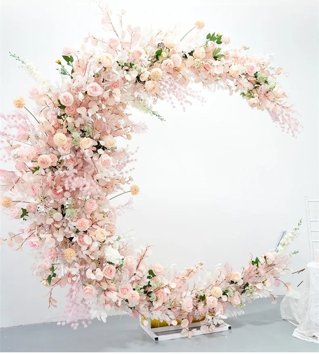 Moon Shape Horn Arch With Pink Flowers Wedding Backdrop Arrangement - Etsy