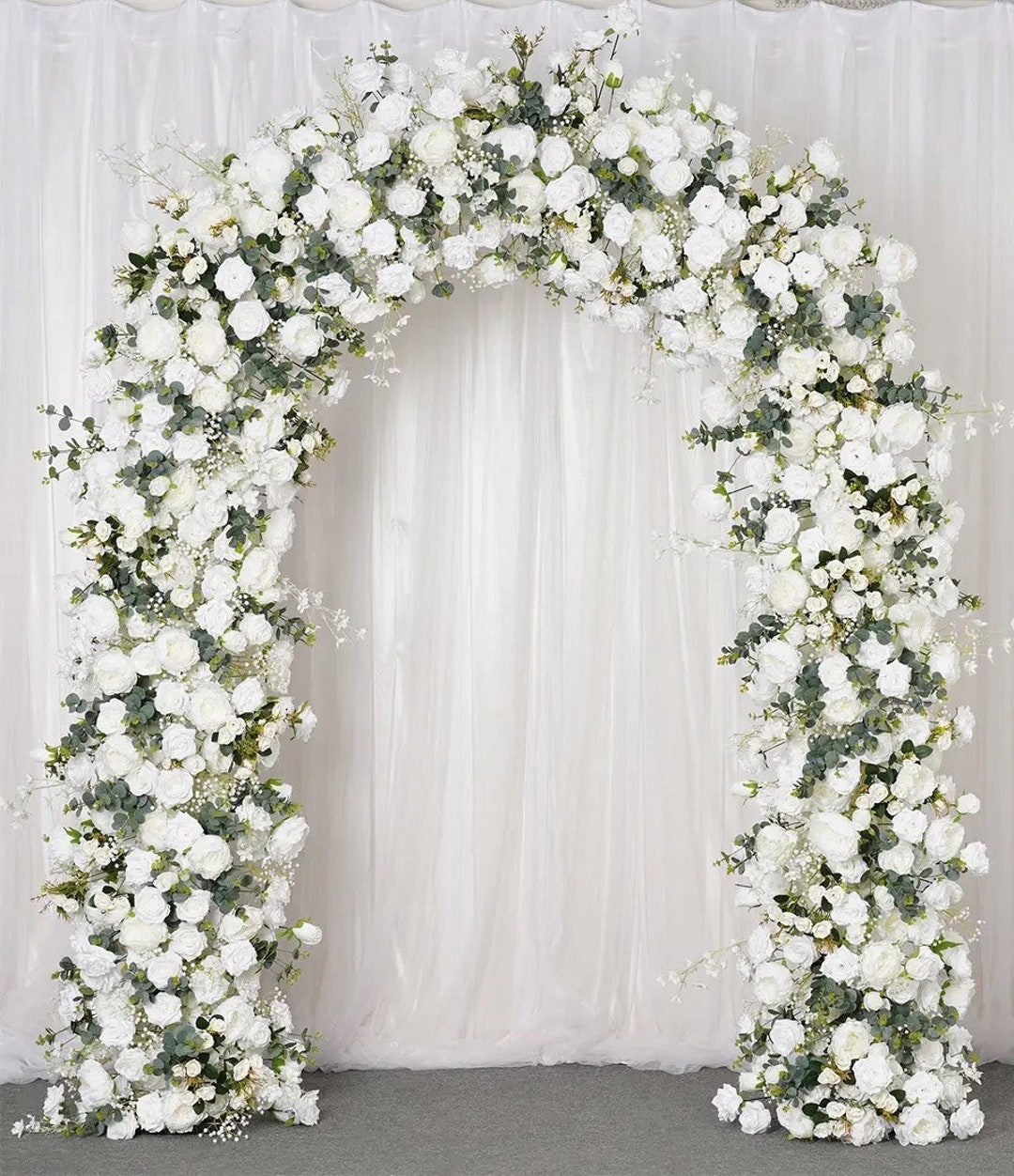 White Rose Floral Arch With Leaves, Flower Runner Wedding Backdrop ...
