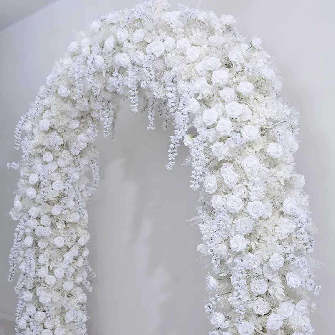 White Floral Arch With Feathers, Flower Runner Wedding Backdrop ...