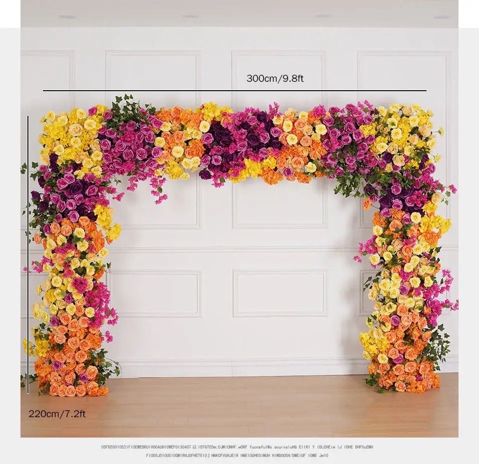 Orange/yellow/purple Floral Arch With Leaves, Flower Runner Wedding ...