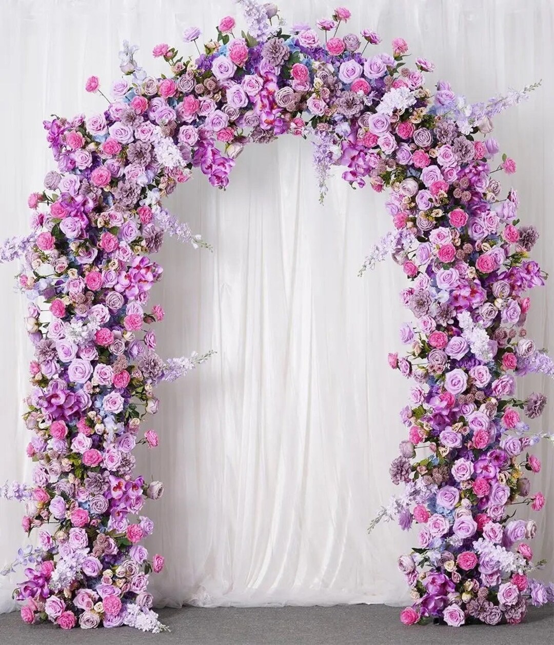 Pink Purple Floral Arch With Leaves, Flower Runner Wedding Backdrop ...