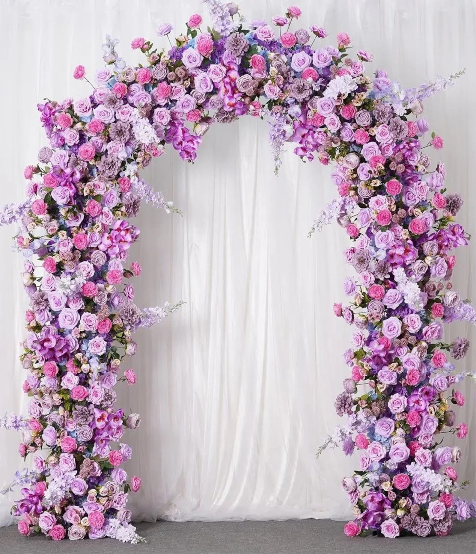 Pink Purple Floral Arch With Leaves, Flower Runner Wedding Backdrop ...