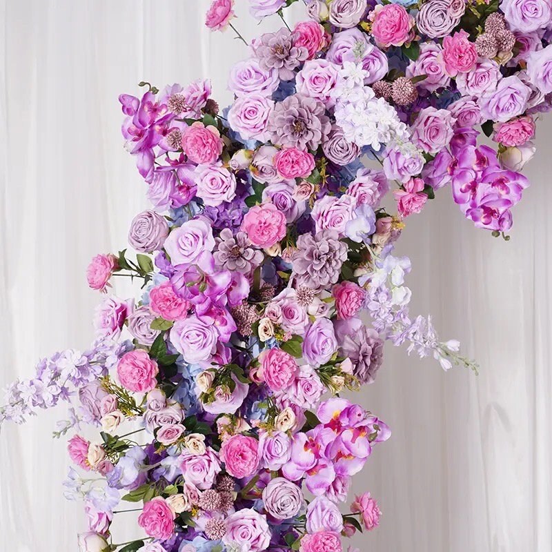 Pink Purple Floral Arch With Leaves, Flower Runner Wedding Backdrop ...