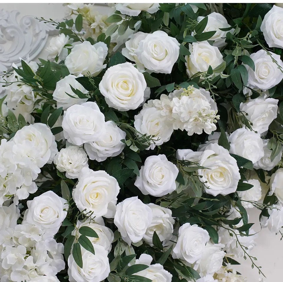 White Flower Arch With Leaves Flower Runner Wedding Backdrop - Etsy