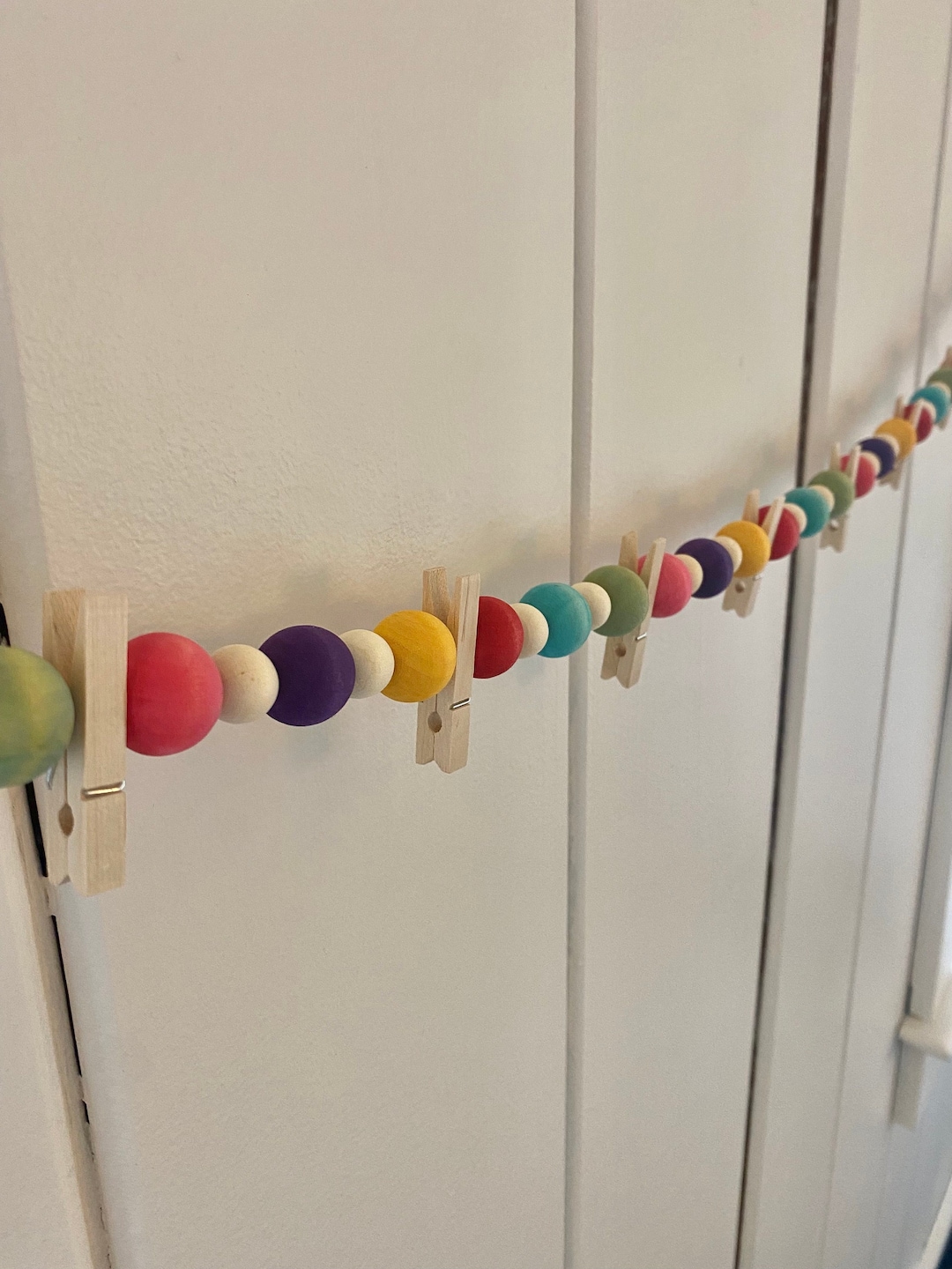 Colorful Beaded Garland With Clips , Kids Art Display , Nursery Decor ...