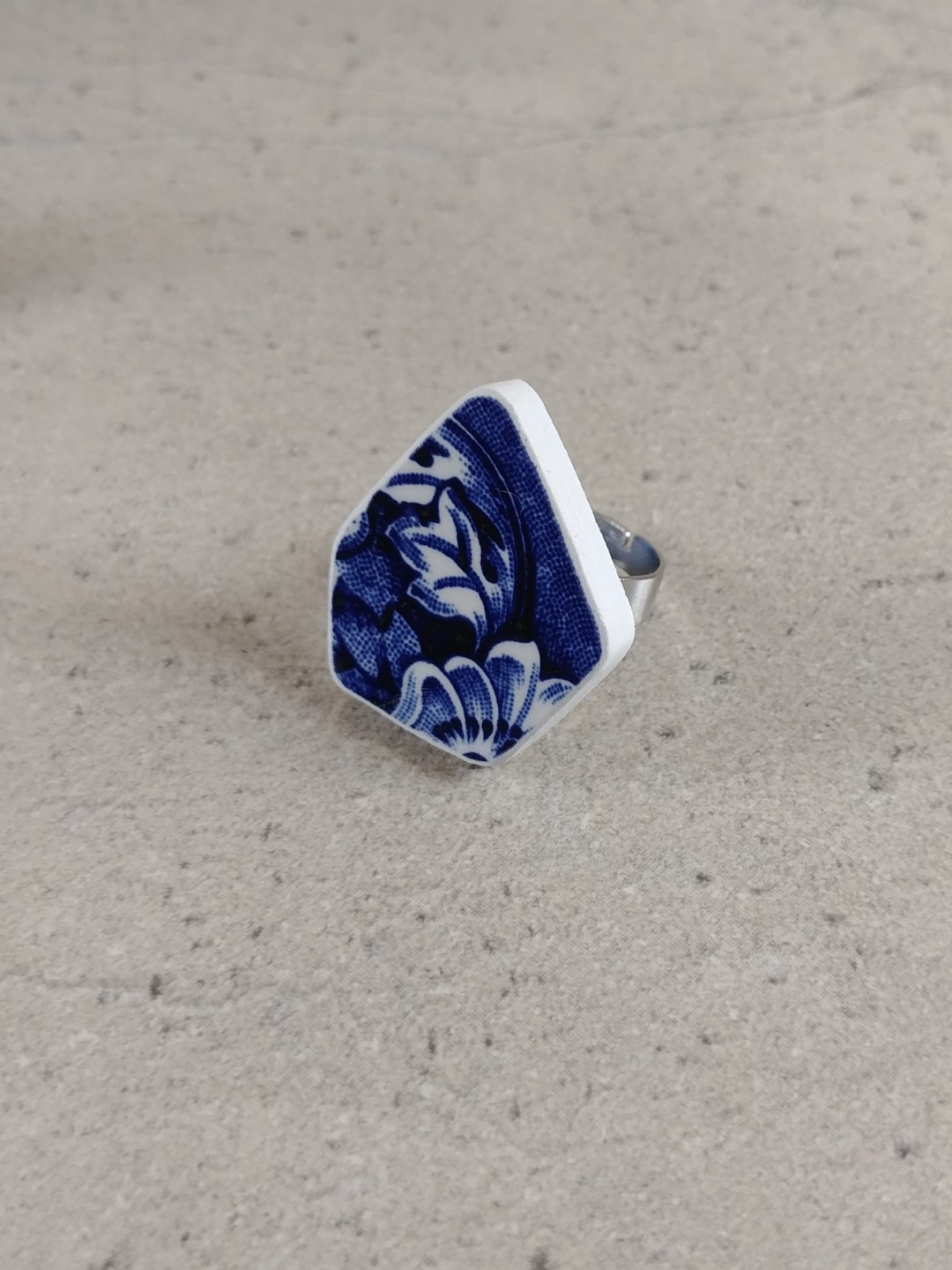 Broken China Floral Ring, Green and White Ceramic Ring, Chinese ...