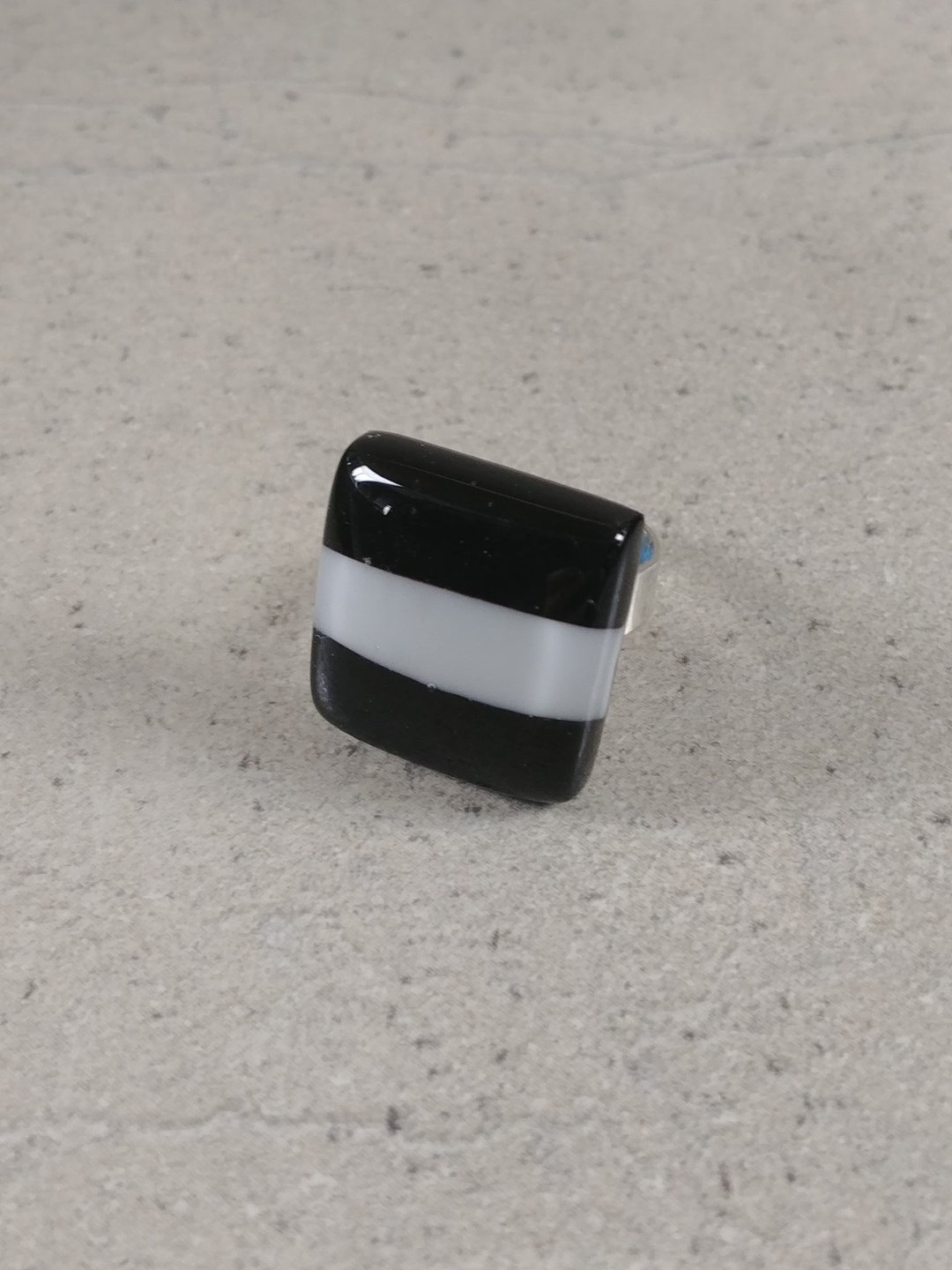 Fused Glass Ring, Black and White Glass Ring, Bold Ring, Fused Glass ...