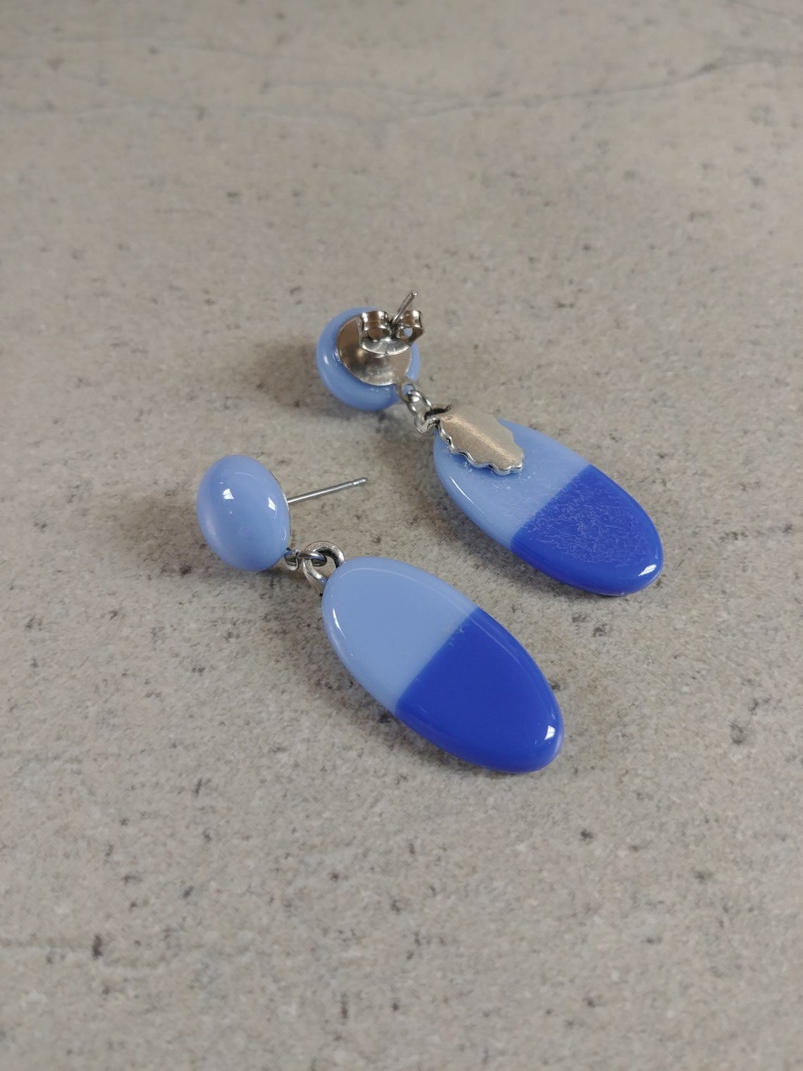 Fused Glass Earrings, Blue Stained Glass Earrings, Statement Earrings ...