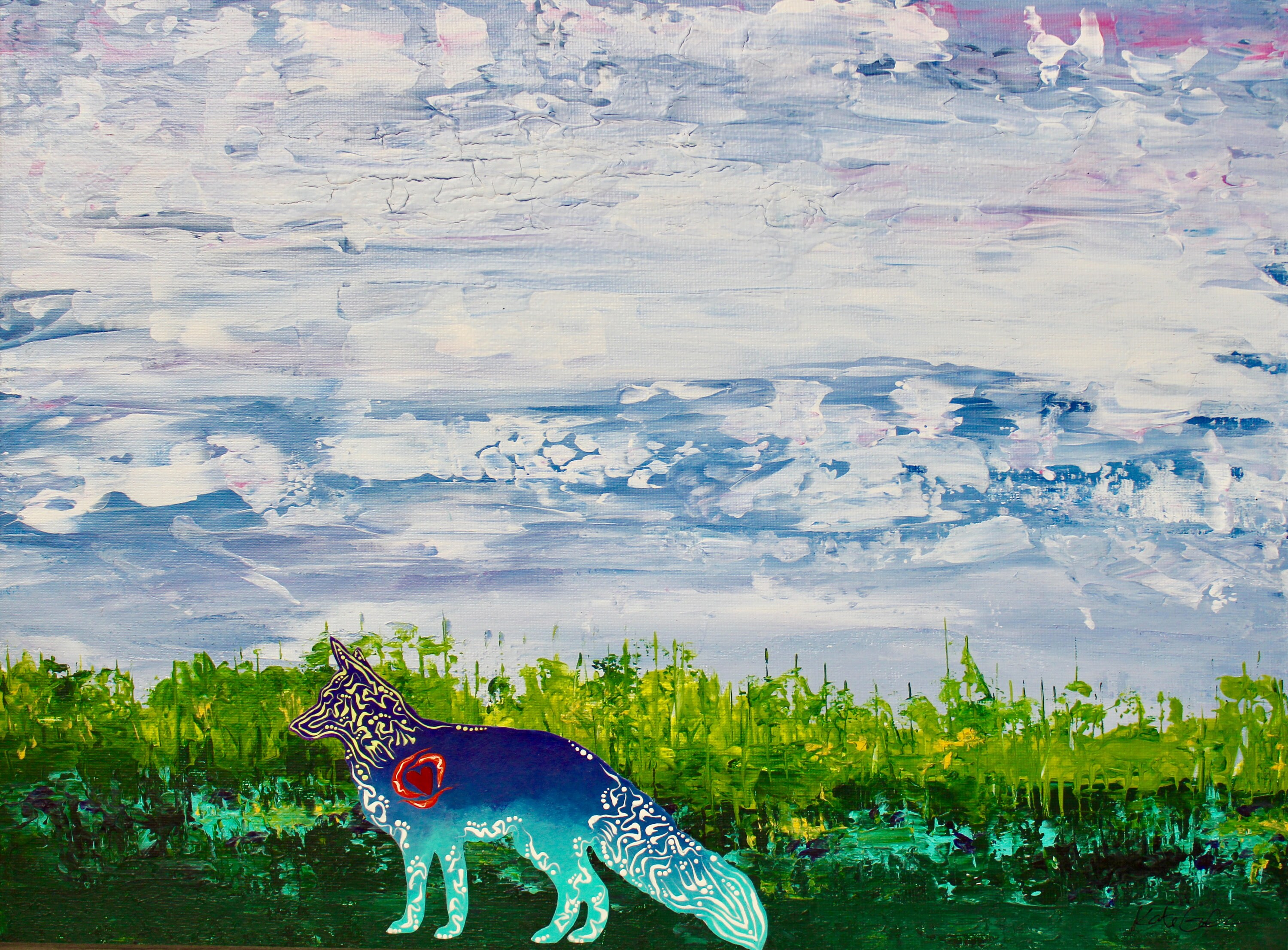 Painting Fox Art Print with Mat~ Colorful Fox Painting~ Acrylic Wall ...