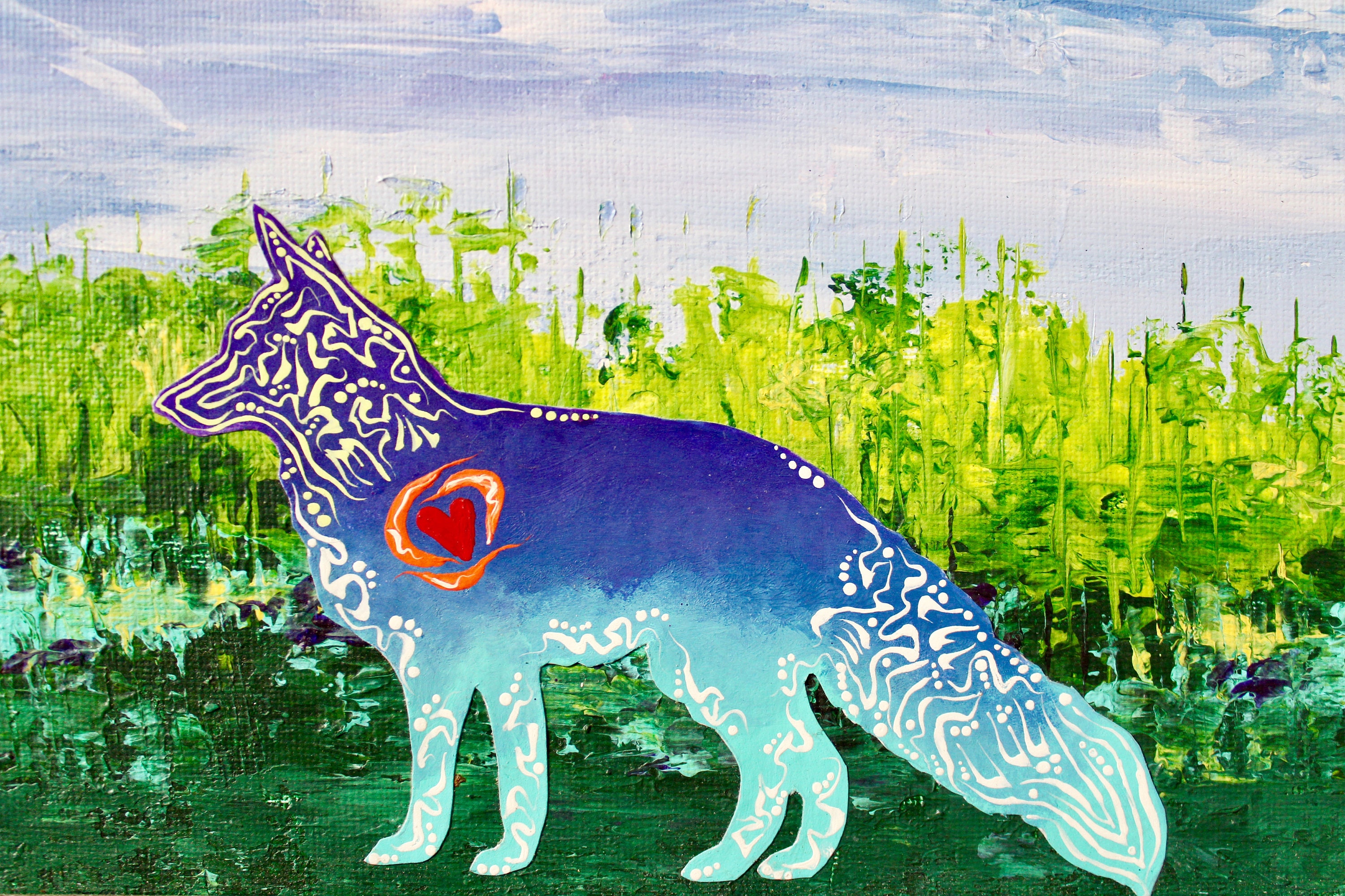 Painting Fox Art Print with Mat~ Colorful Fox Painting~ Acrylic Wall ...