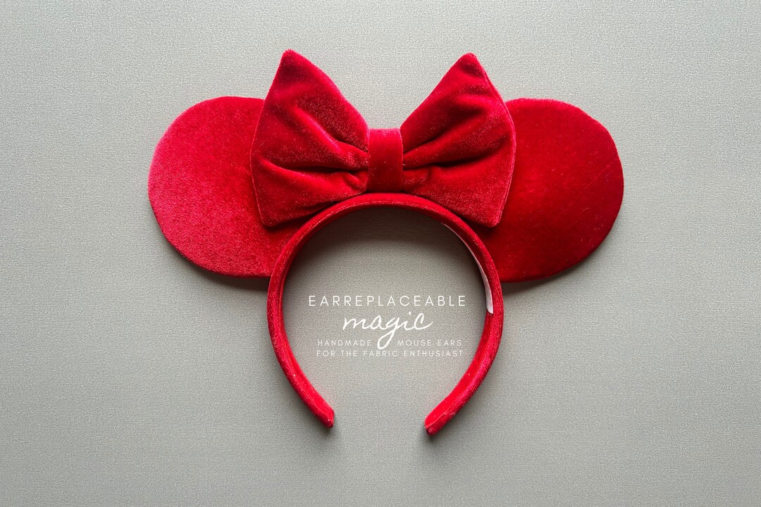 Mickey Ears, Red Velvet Mickey Ears, Velvet Bow Mouse Ears, Minnie Ears ...