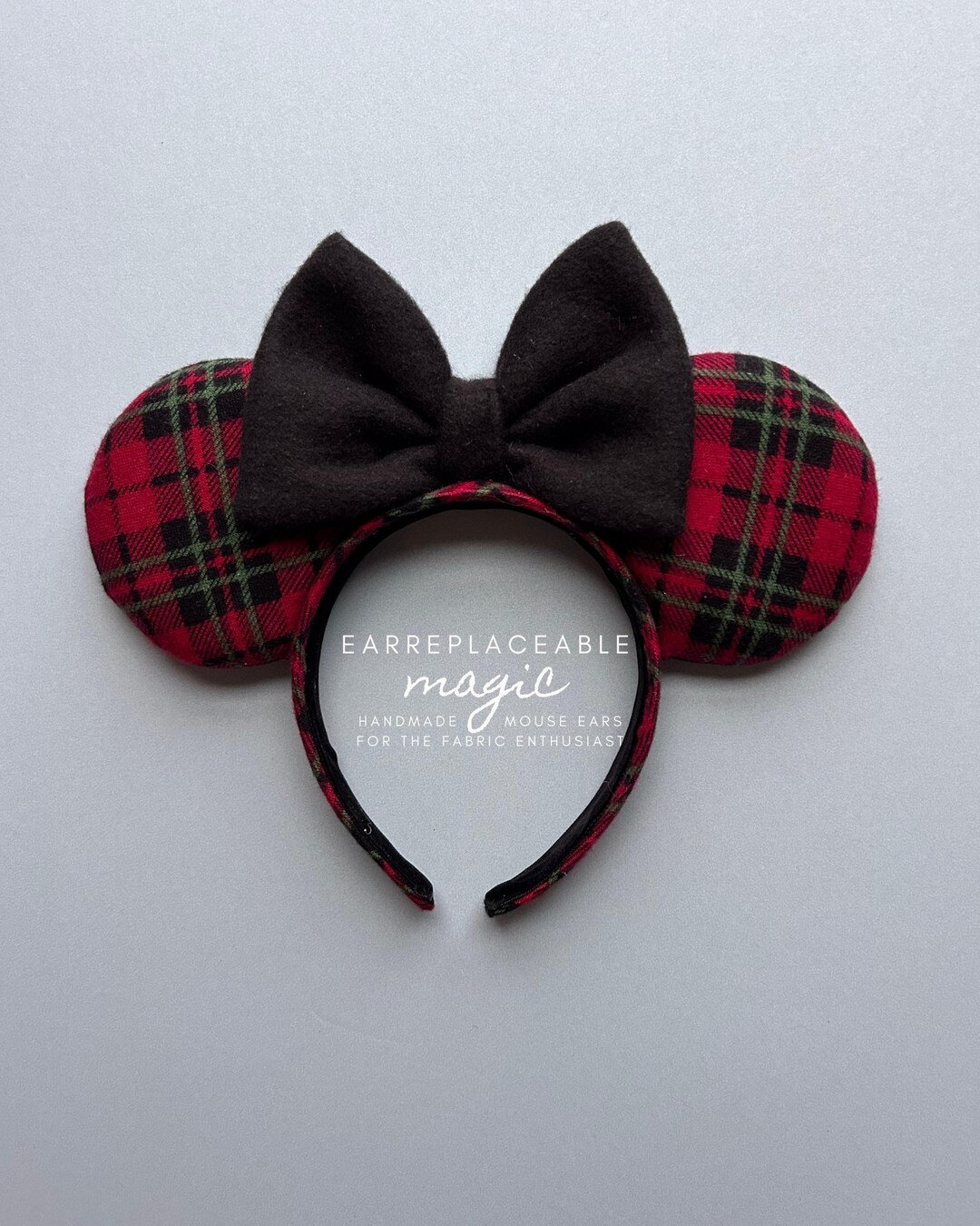 Christmas Plaid & Red Velvet Bow Mouse Ears, Holiday Disney Ears ...