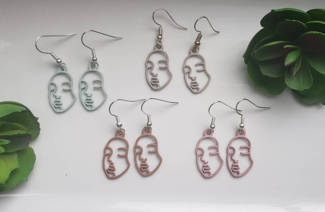 Abstract Face Earrings Multiple Colors With Gift Box - Etsy