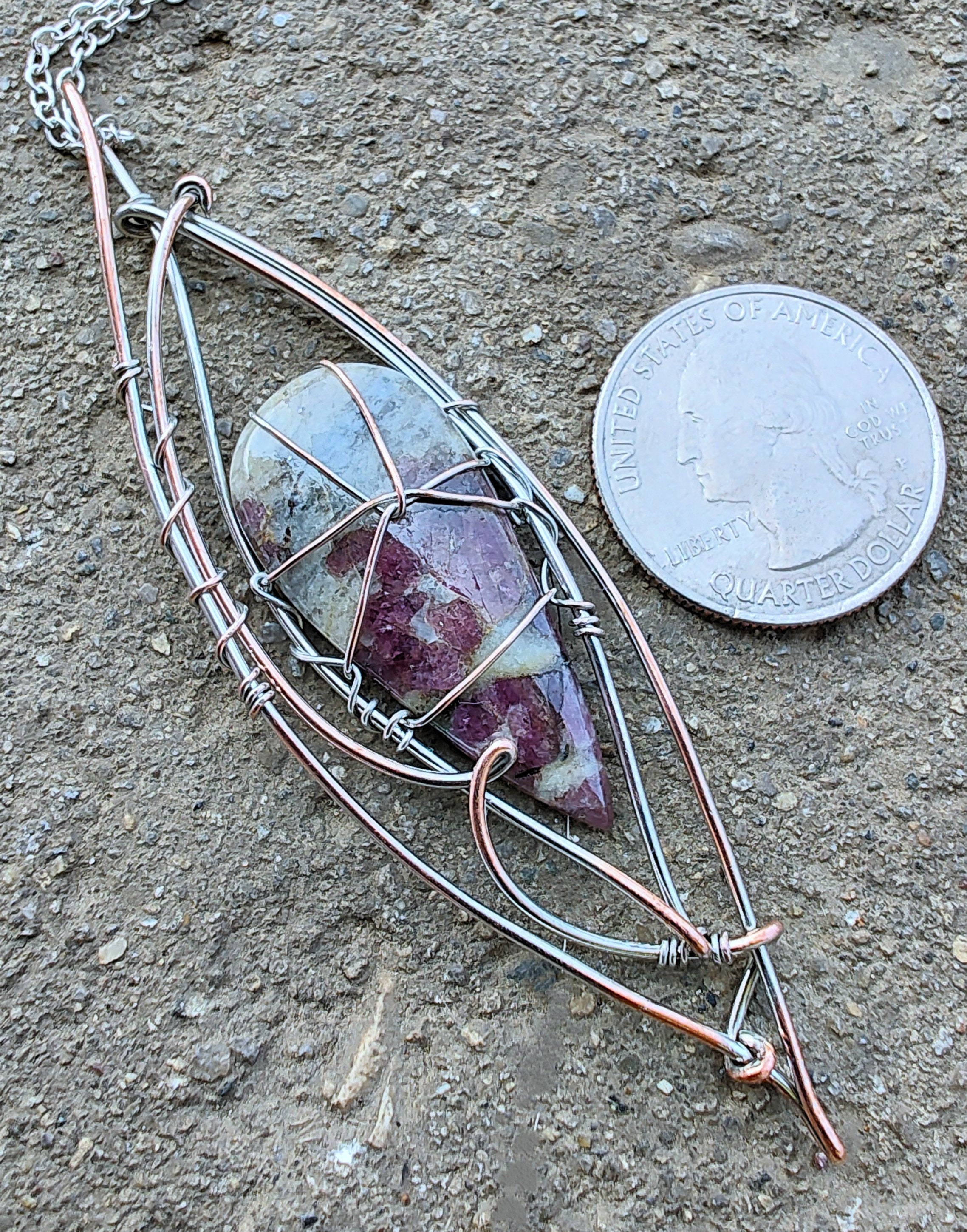 RARE Teardrop Elbaite Tourmaline Silver Plated Copper Elven Crystal Wrapped Mystical Fantasy ...