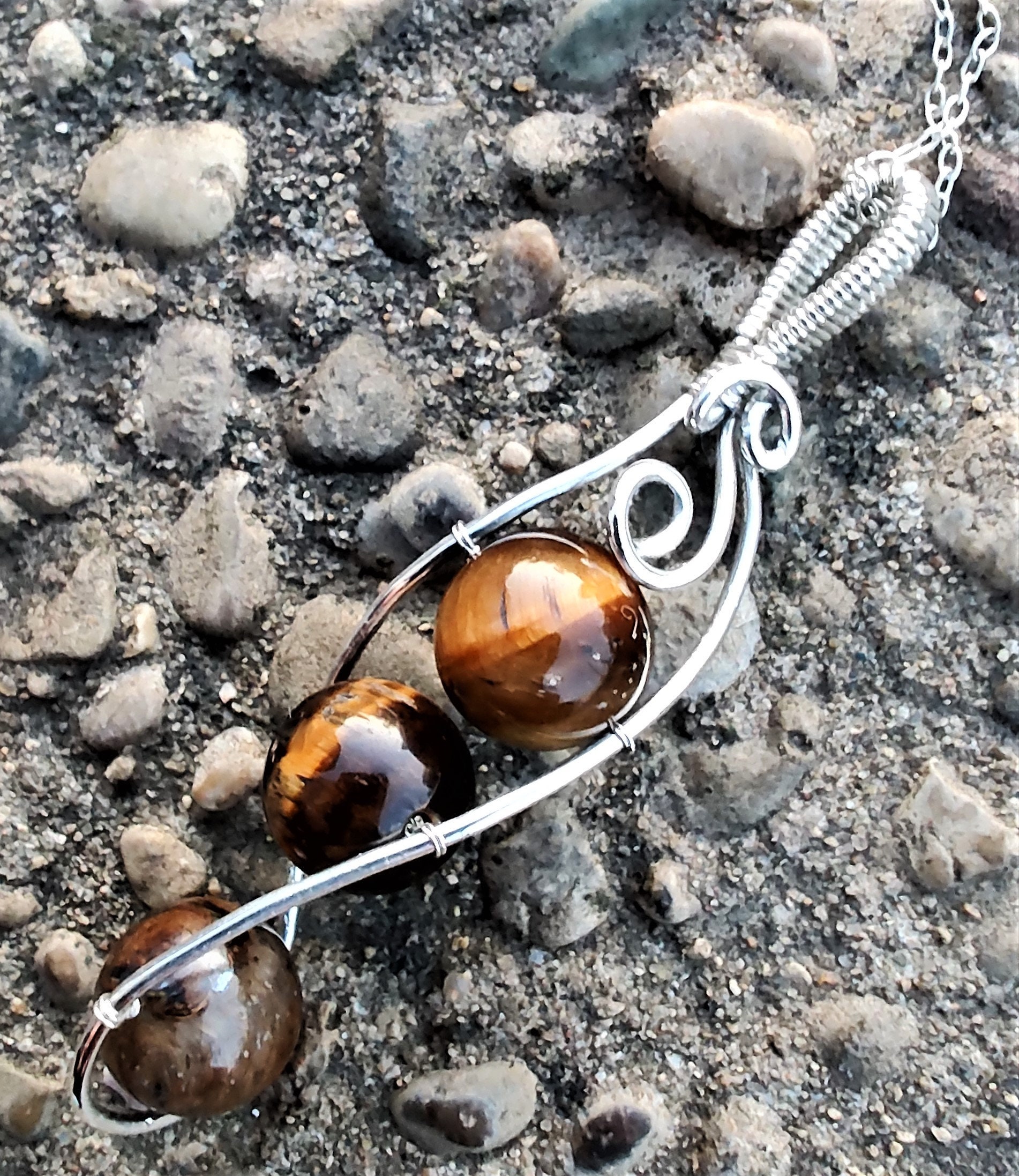 Sterling Silver Raw Tiger's Eye Elven Elvish Mystical Fantasy Amulet ...
