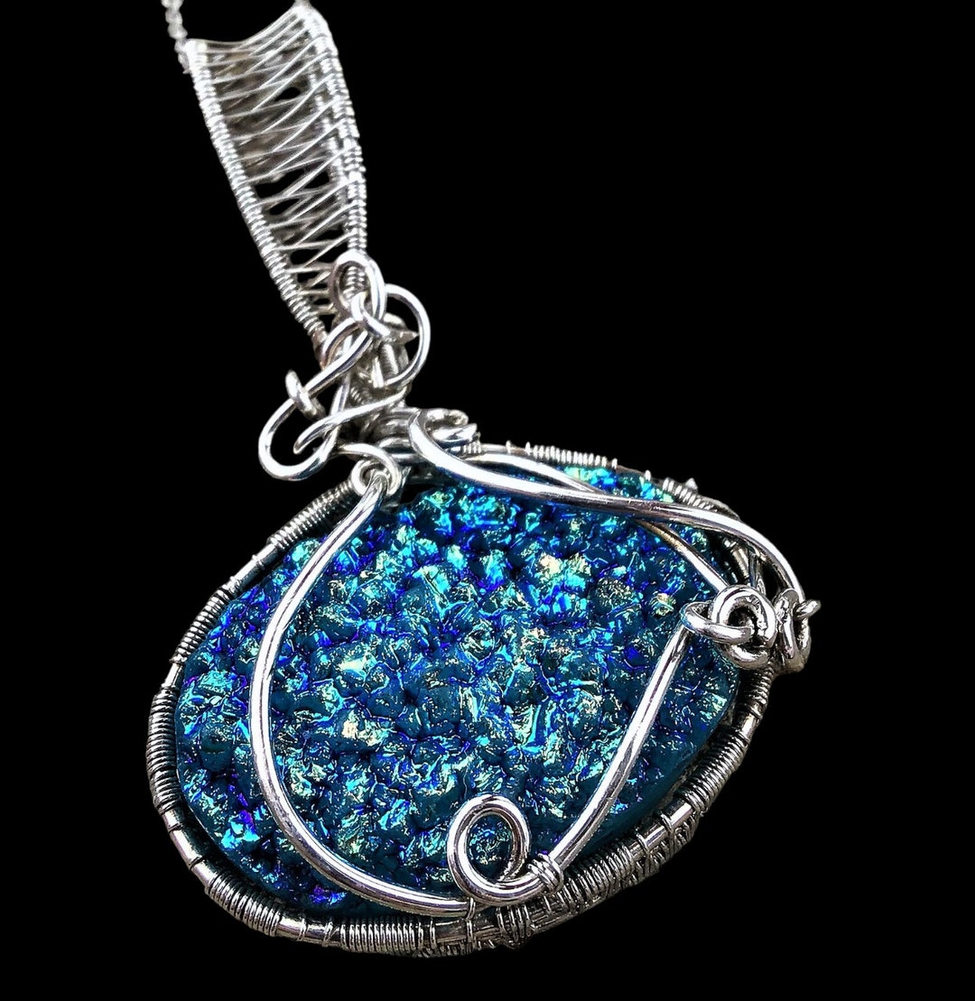 Peacock Blue Titanium Druzy Drusy Sterling Silver Elven Elvish Fantasy ...