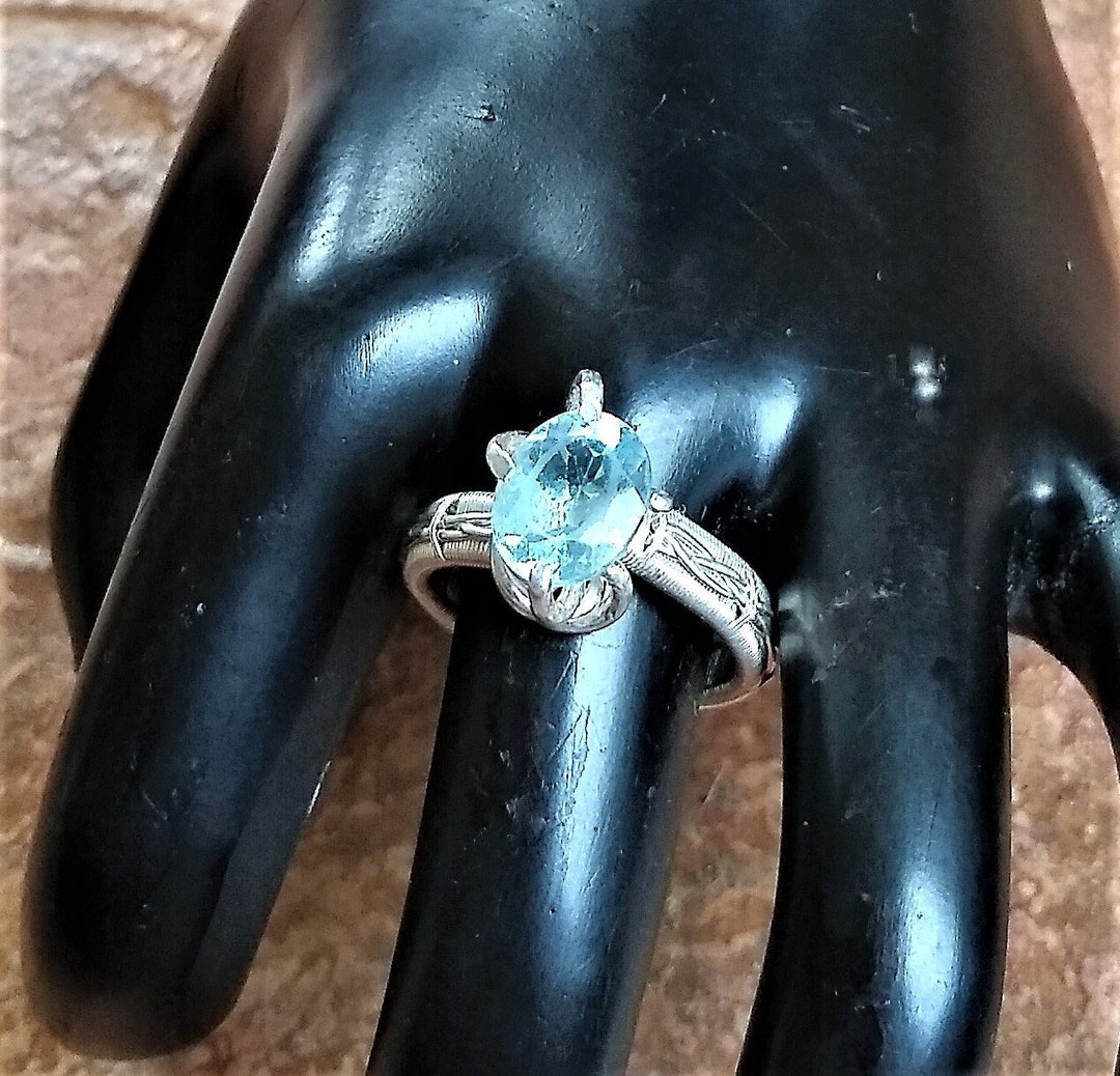 Sterling Silver Size 9 Natural Sky Blue Topaz December Elven Elvish ...