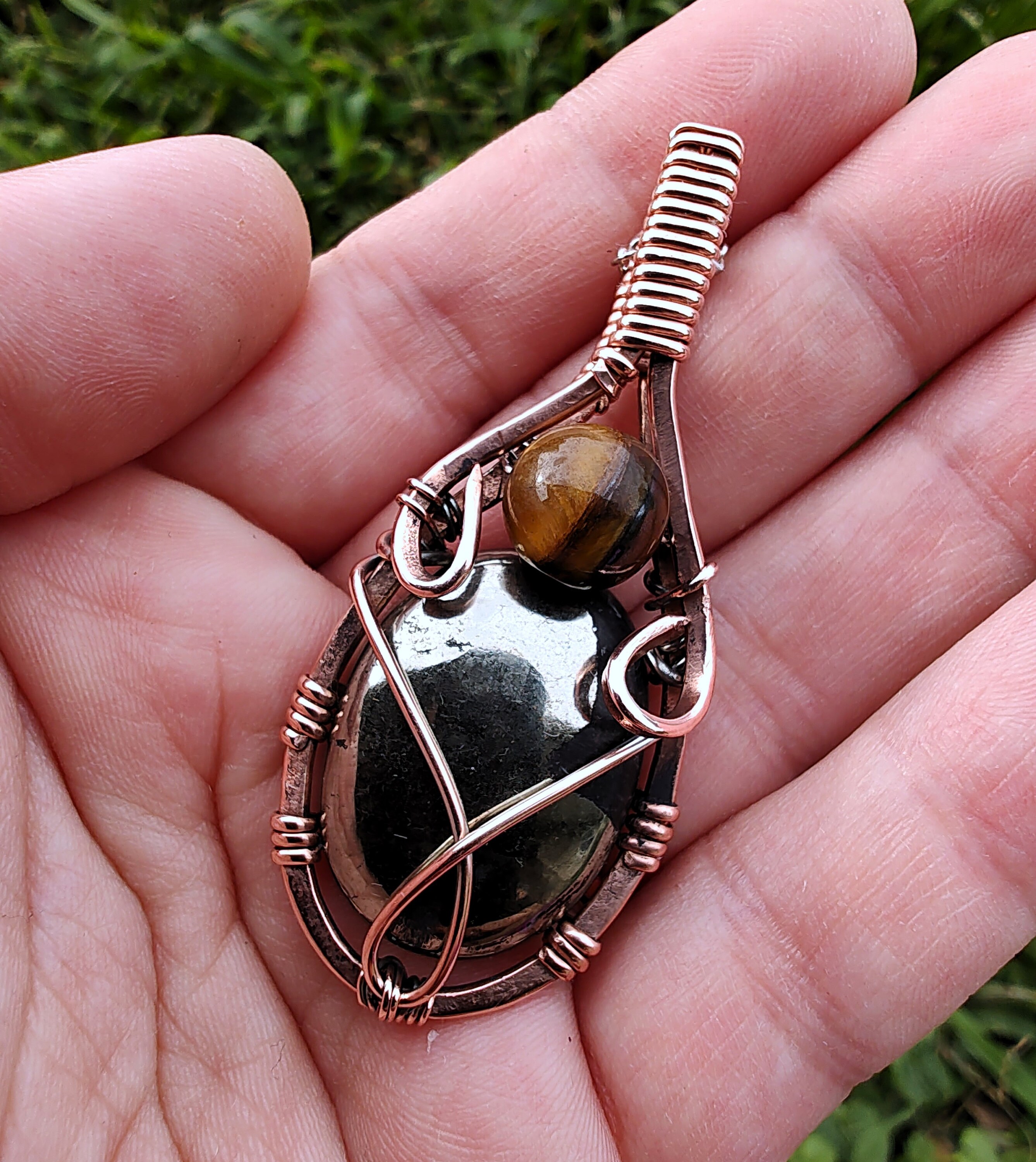 Natural Apache Pyrite Tiger Eye Native American Hammered Copper Wire ...