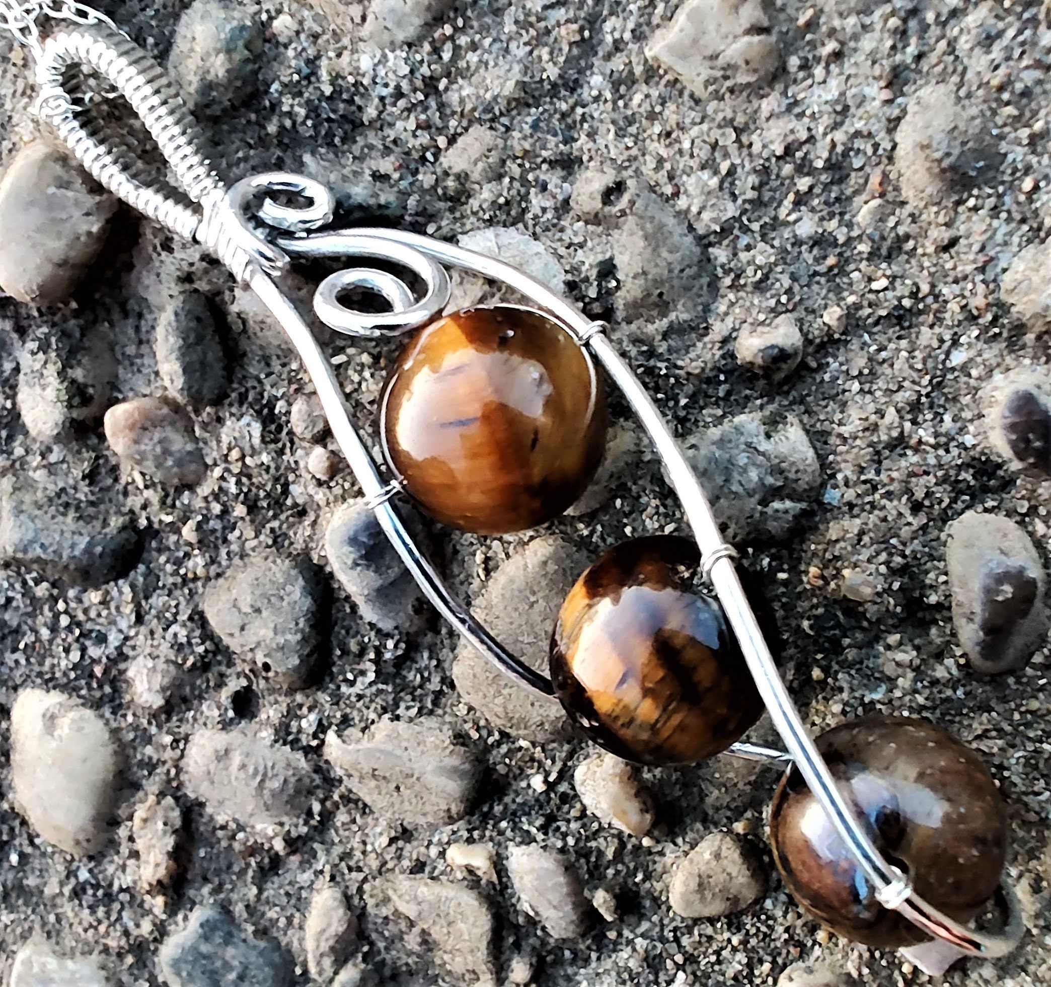 Sterling Silver Raw Tiger's Eye Elven Elvish Mystical Fantasy Amulet ...