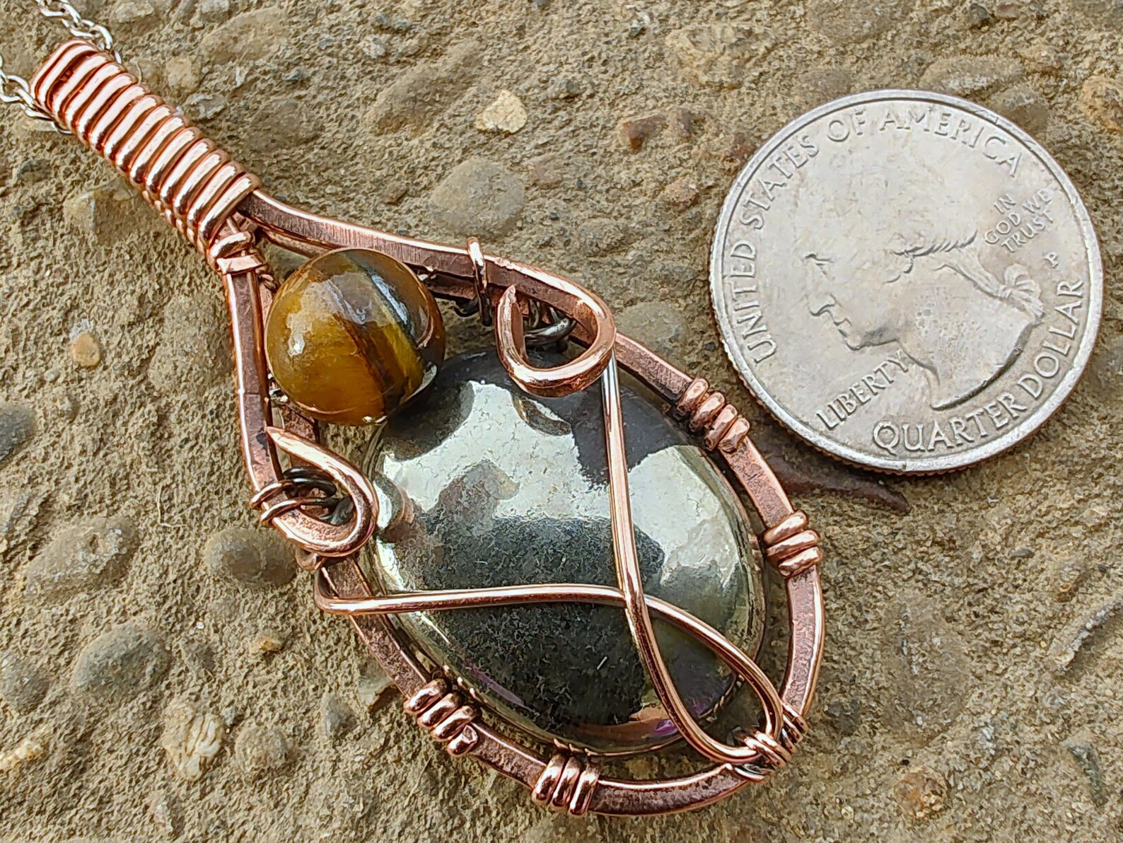 Natural Apache Pyrite Tiger Eye Native American Hammered Copper Wire ...