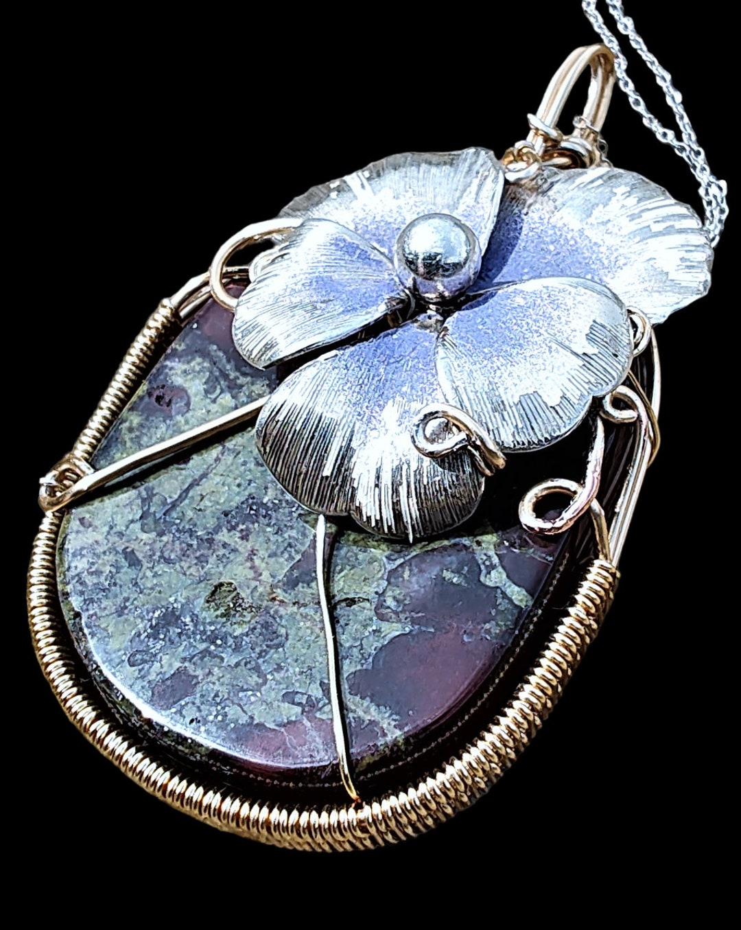 Huge Dragons Blood Raw Jasper Pendant, Gold Copper Wire Wrapped, Elven ...