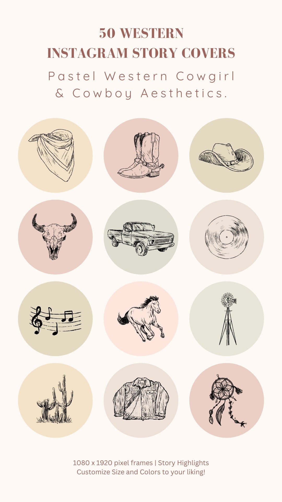 Cowgirl Instagram Highlight Covers (50 Thumbnails, Canva, Cowboy ...