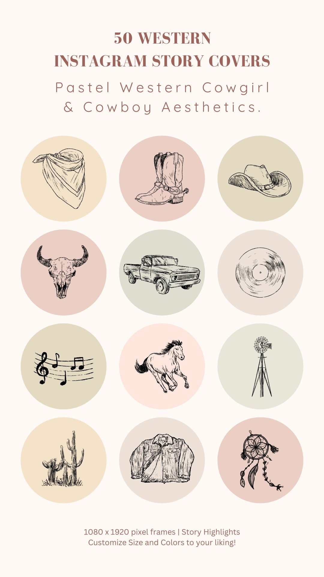 Cowgirl Instagram Highlight Covers (50 Thumbnails, Canva, Cowboy ...