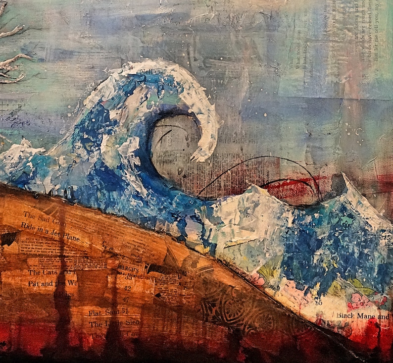 Original Mixed Media Ocean Artwork on Canvas 18in by 24in, Mixed Media ...