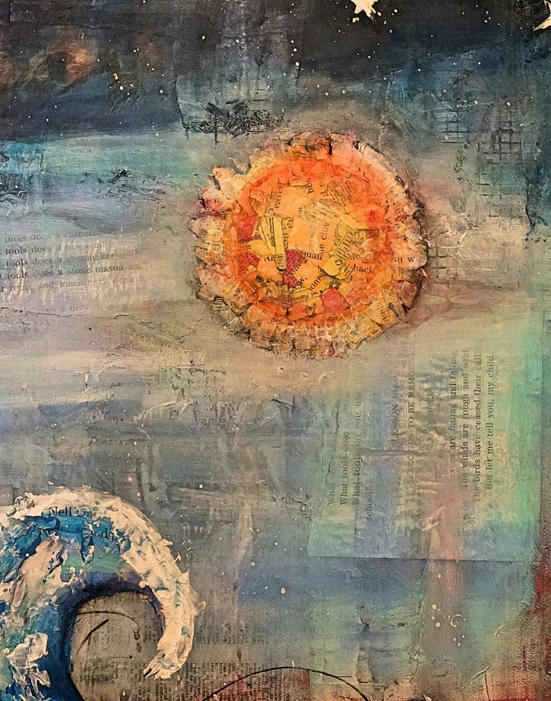 Original Mixed Media Ocean Artwork on Canvas 18in by 24in, Mixed Media ...