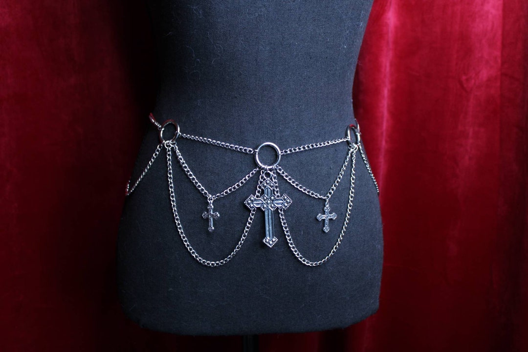 Chain Cross Belt Gothic Bondage Rosary Charm Belt Corset Goth Gothic ...