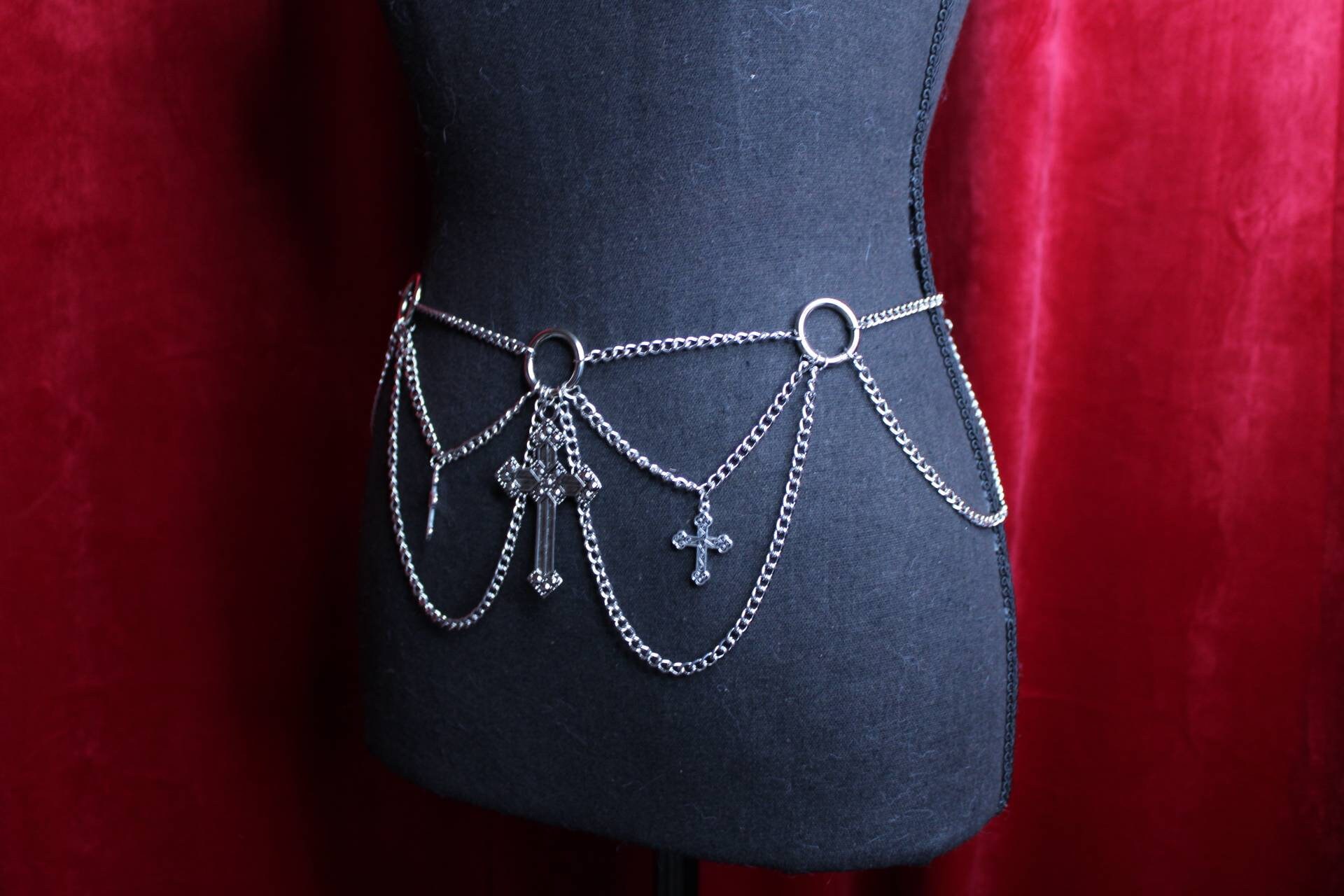 Chain Cross Belt Gothic Bondage Rosary Charm Belt Corset Goth Gothic ...