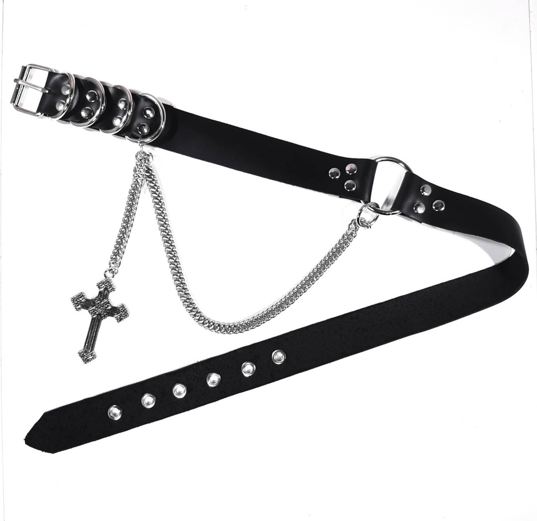 Chain Cross Belt 4.0 D-ring Asymmetrical Gothic Bondage Rosary Charm ...