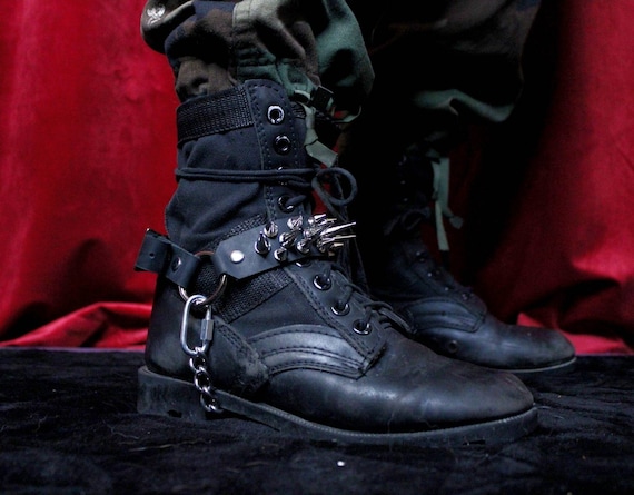 Unisex 19 Spike Leather Bootstrap W/ Chain FREE SHIPPING - Etsy