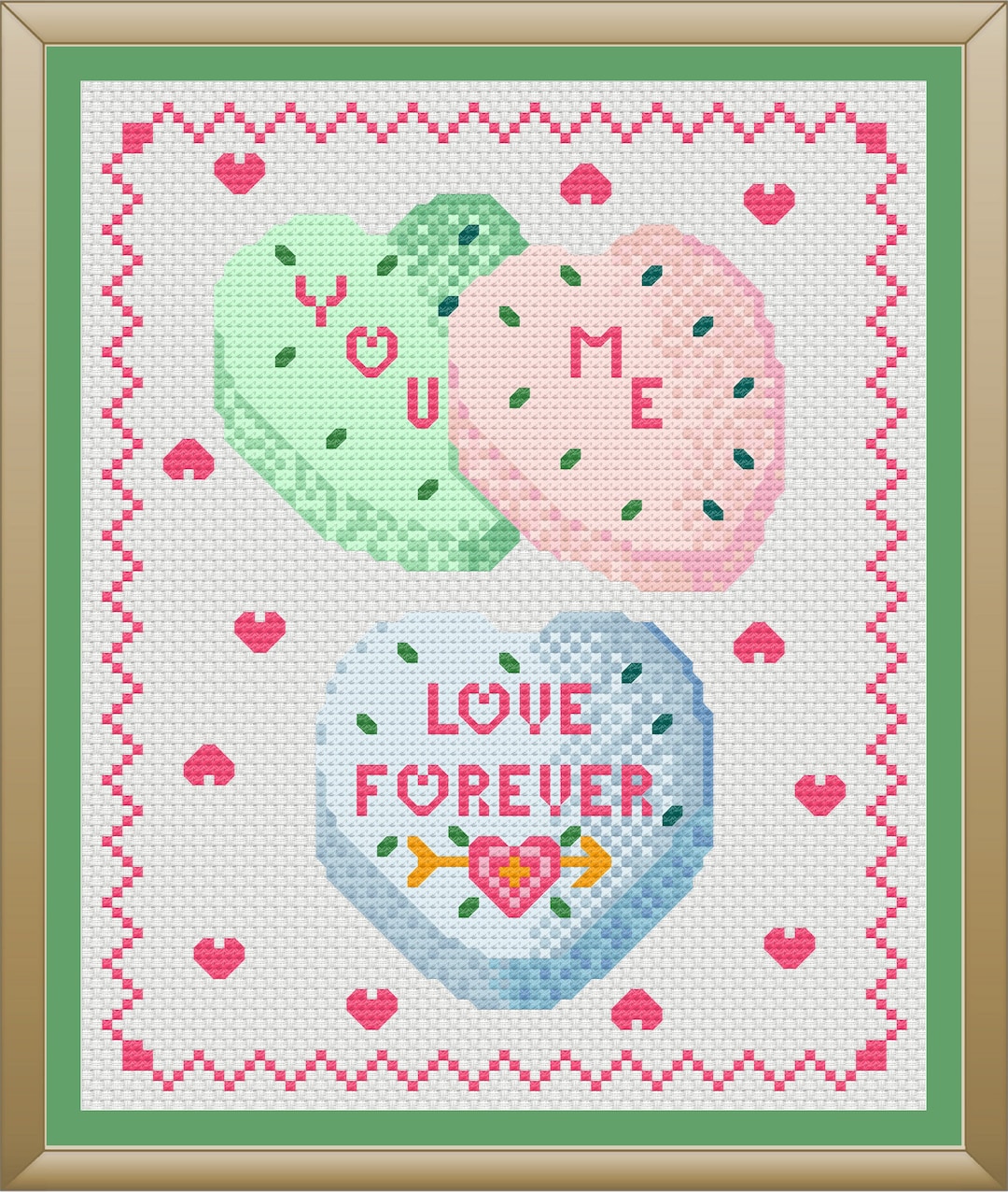 Love Forever Candy Hearts Valentine Counted Cross Stitch PDF Pattern ...