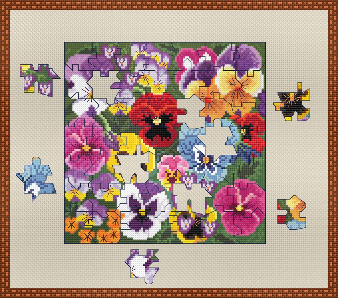 Pretty Pansy Jigsaw Puzzle Counted Cross Stitch PDF Pattern - Etsy