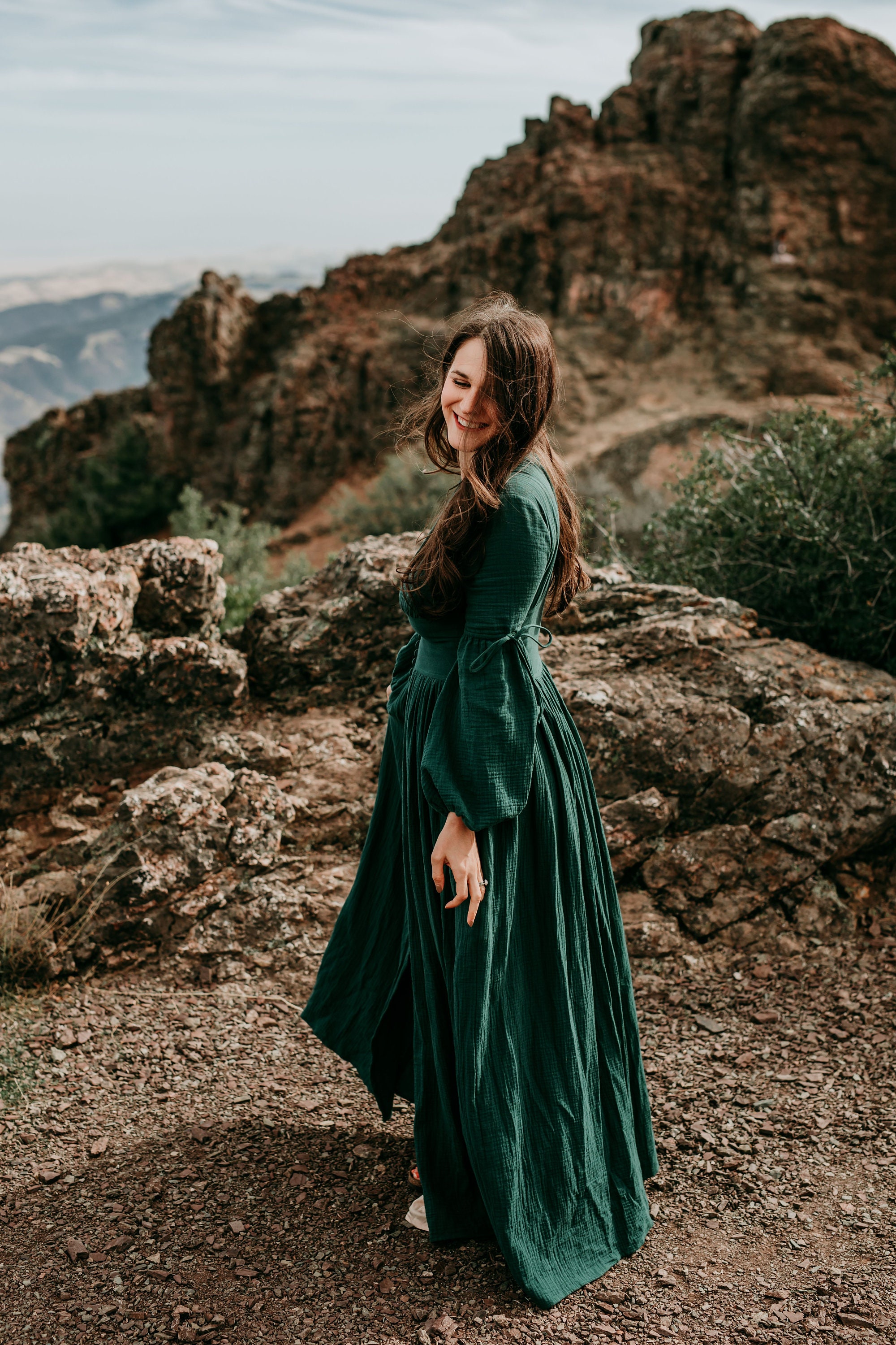 Darla Long Sleeves Green Muslim Cotton Linen Boho Dress Photography ...