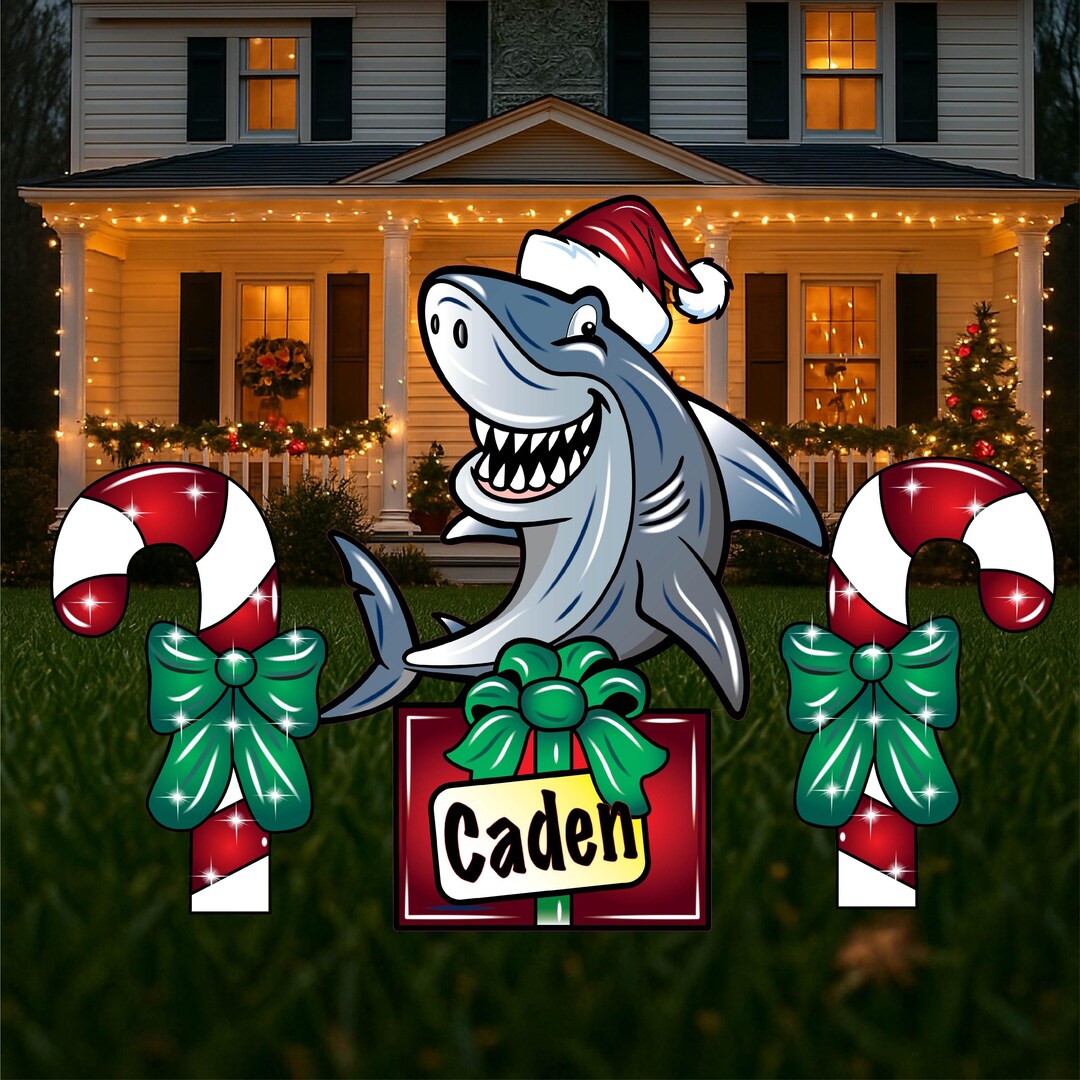 Personalized Christmas Shark Yard Decor, Candy Cane Outdoor Ornaments ...