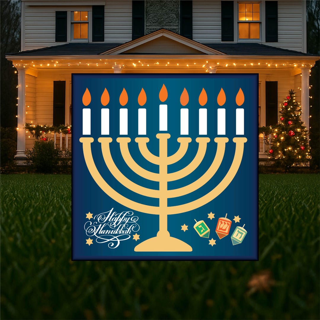Chanukah Menorah Wood Signs for Yard, Happy Hanukkah Yard Sign Outdoor ...