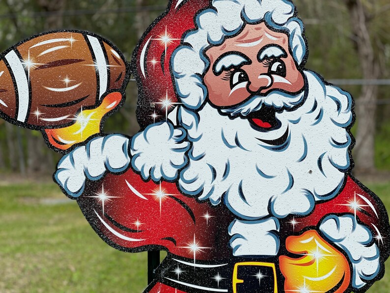 Football Christmas Outdoor Santa Playing Football Yard Signs, Black ...